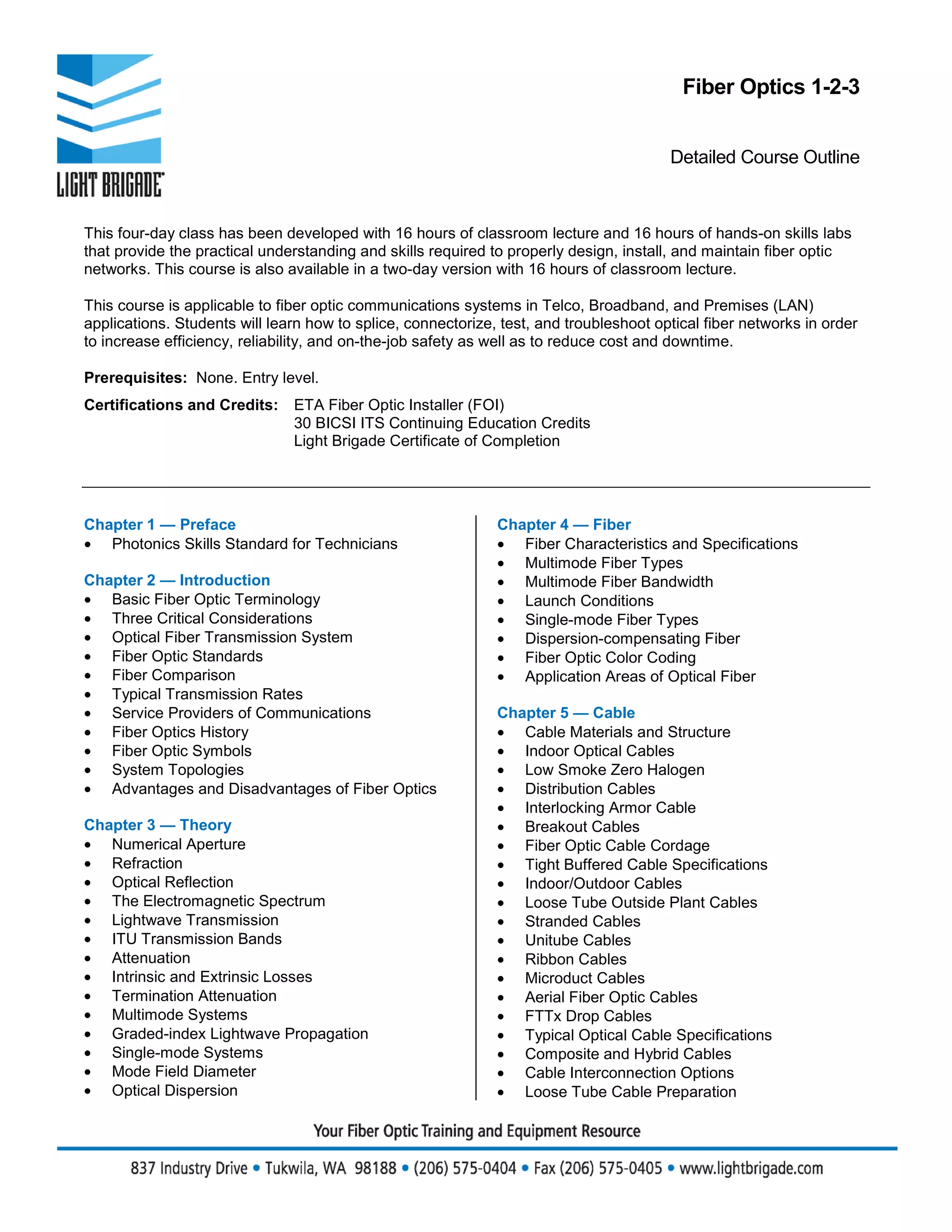 Detailed course-outline-fiber-optics-1-2-3 | PDF