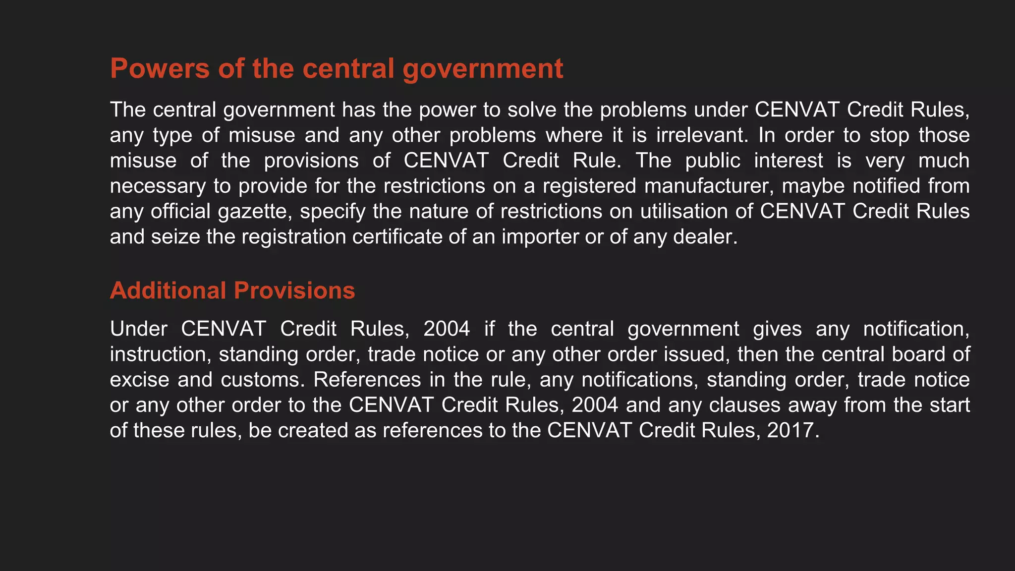 Detailed analysis of the CENVAT credit rules, 2017 | PPTX