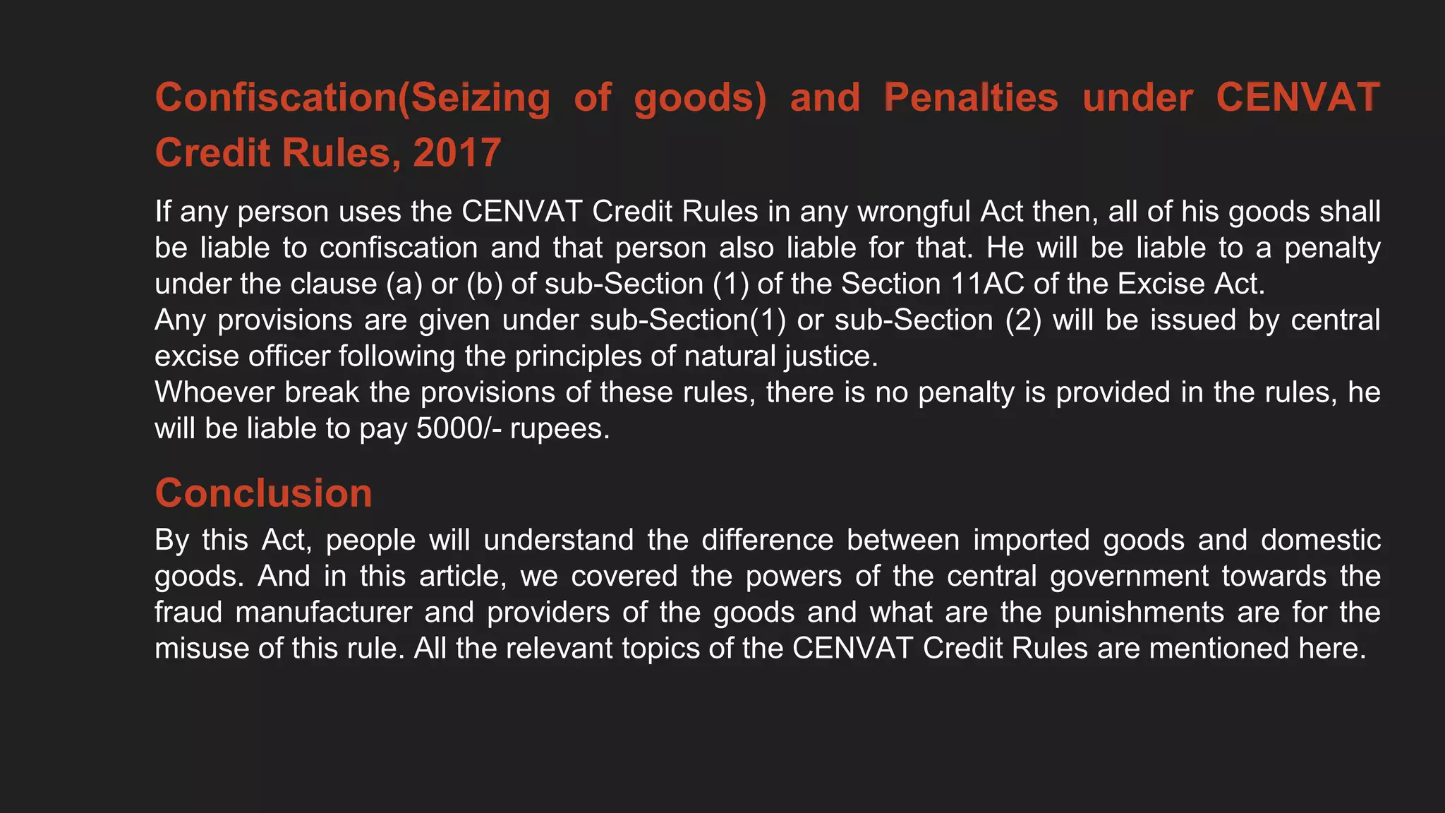 Detailed analysis of the CENVAT credit rules, 2017 | PPTX