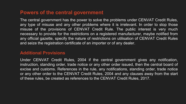 Detailed analysis of the CENVAT credit rules, 2017 | PPTX