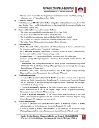Detailed curriculum vitae of dr. d. sundar ram, director of agrasri - 2019 october | PDF
