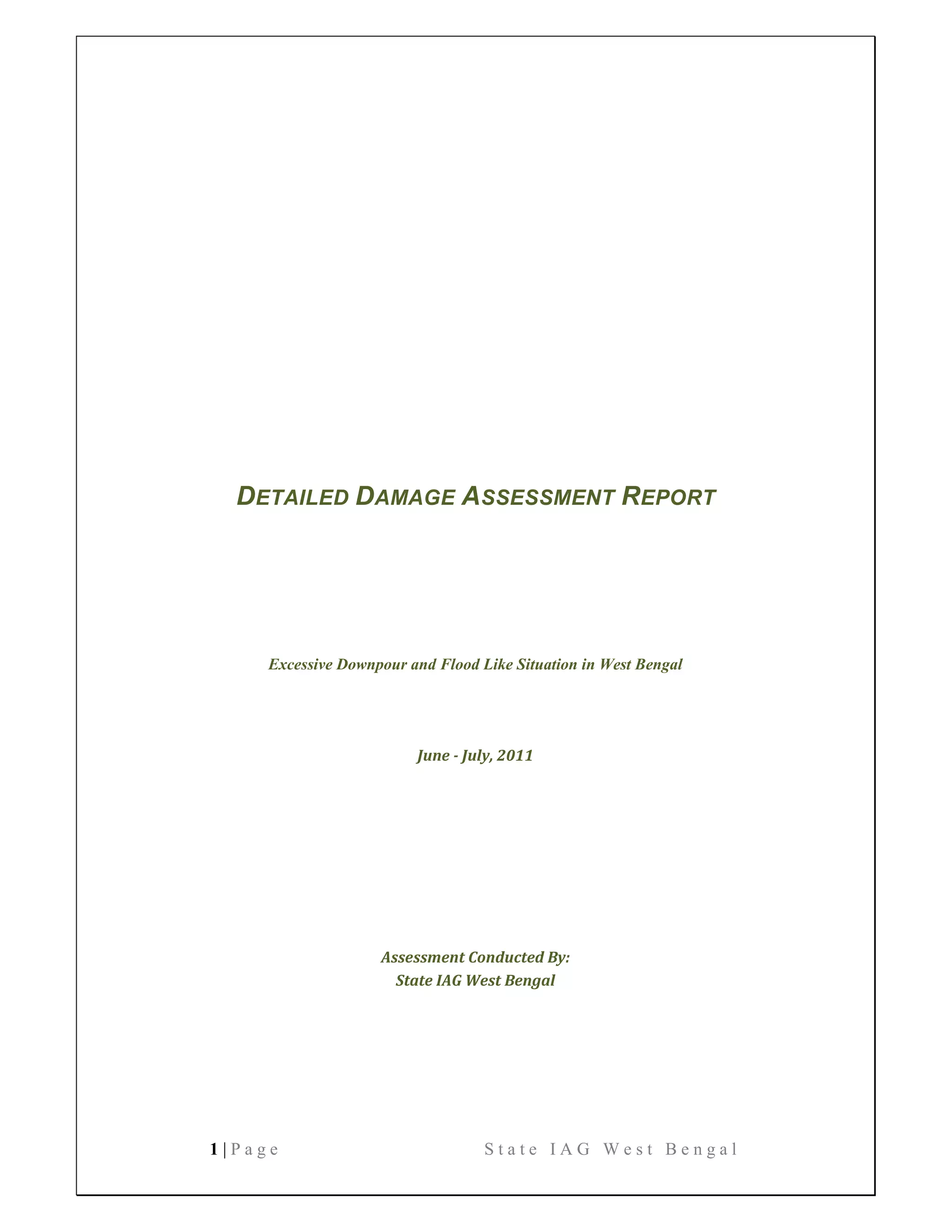 Detailed Damage Assessment Report West Bengal 2011 | PDF