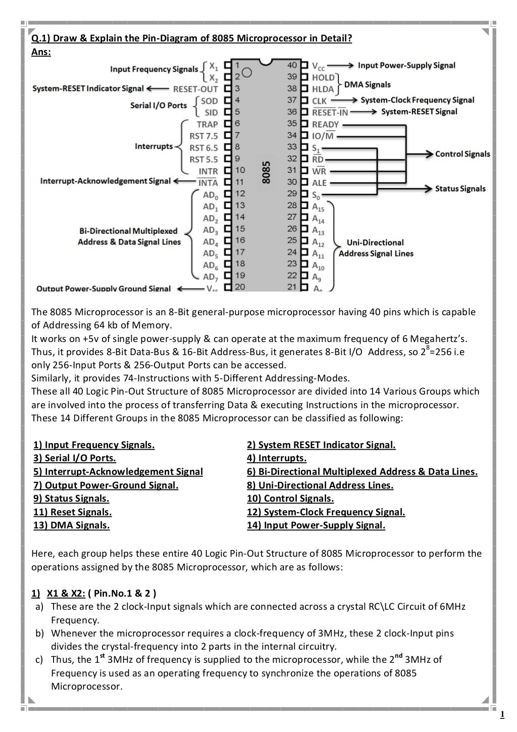 Detailed Explanation Of Pin Description Of 8085 Microprocessor
