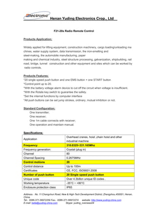 Detailed information of f21 20s radio remote control | PDF
