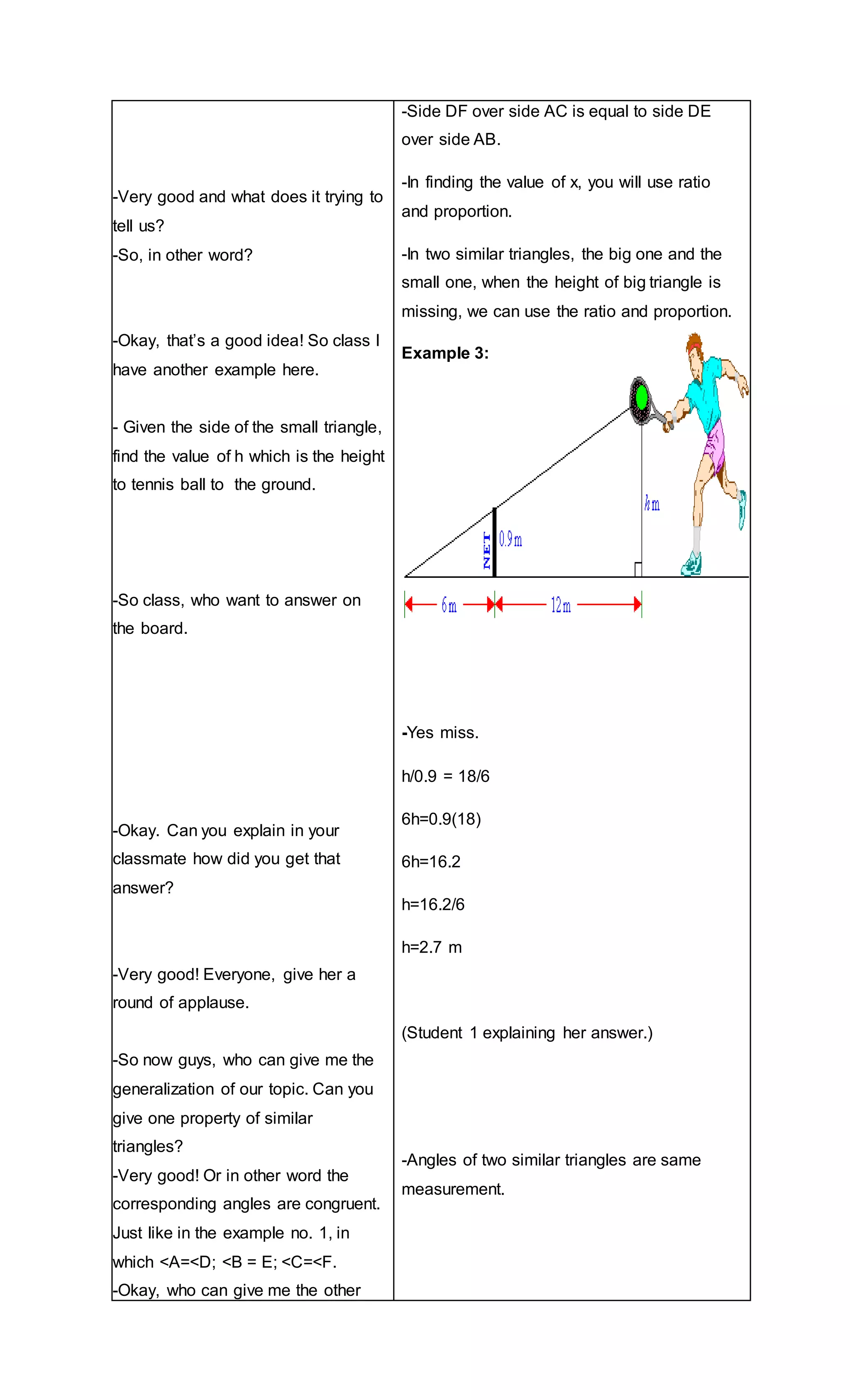 Detailed lesson plan of Similar Triangles in Inductive Method | DOCX
