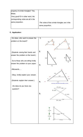 Detailed lesson plan of Similar Triangles in Inductive Method | DOCX