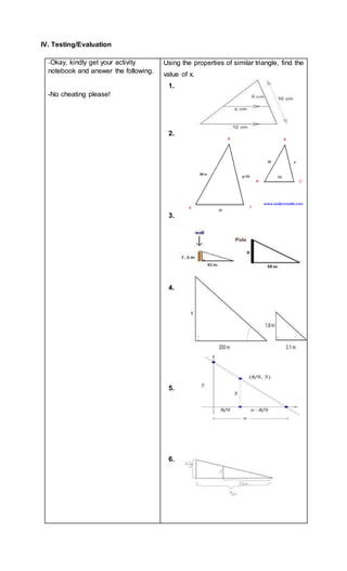 Detailed lesson plan of Similar Triangles in Inductive Method | DOCX
