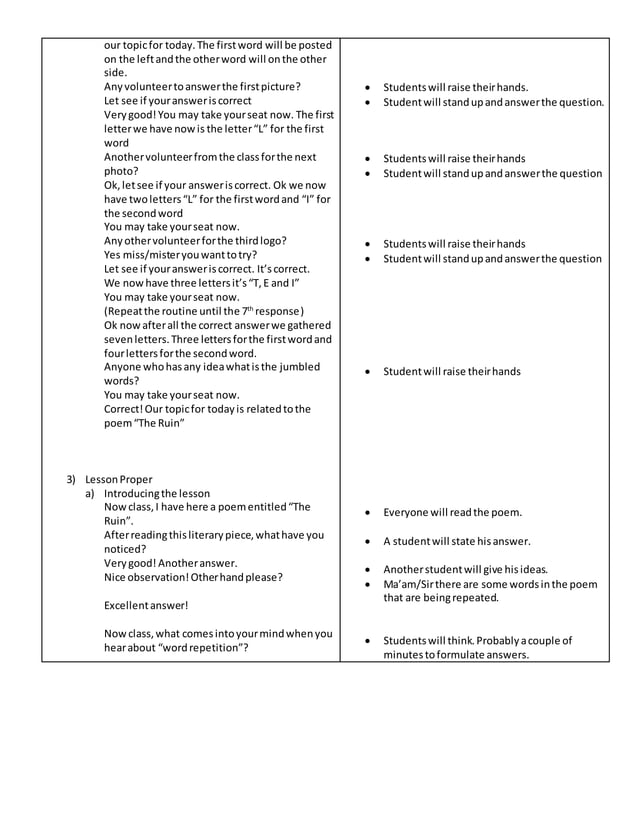 Detailed lesson plan | DOCX | Homework and Study | Education