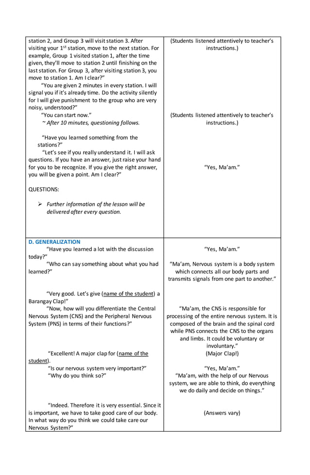 Lesson plan on Nervous system 10