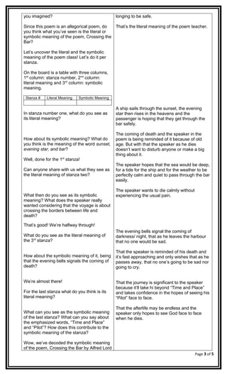 Detailed lesson plan - Crossing the Bar - giocosovivace | PDF ...