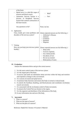 Detailed Lesson Plan: The Nervous System | PDF