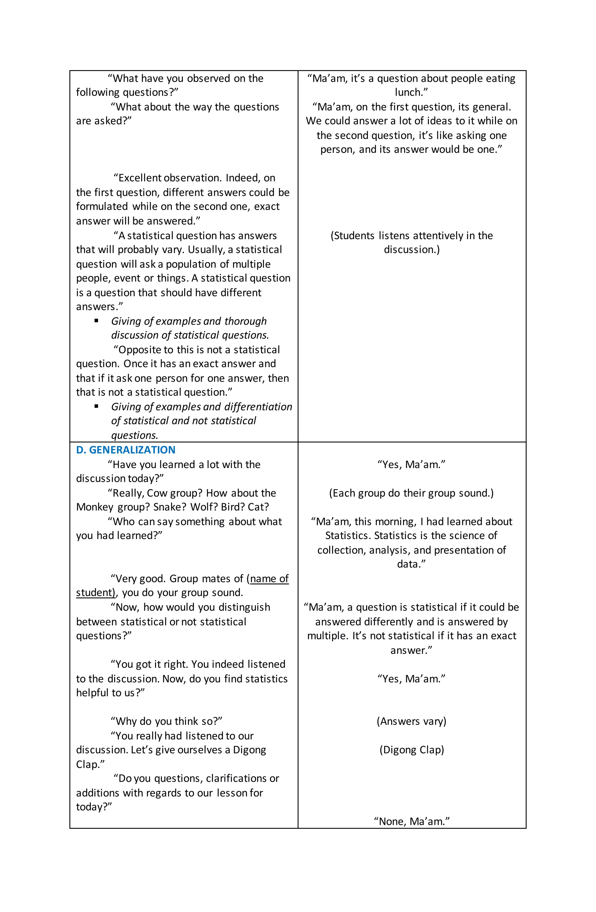 Lesson plan about statistics math 7 | DOCX