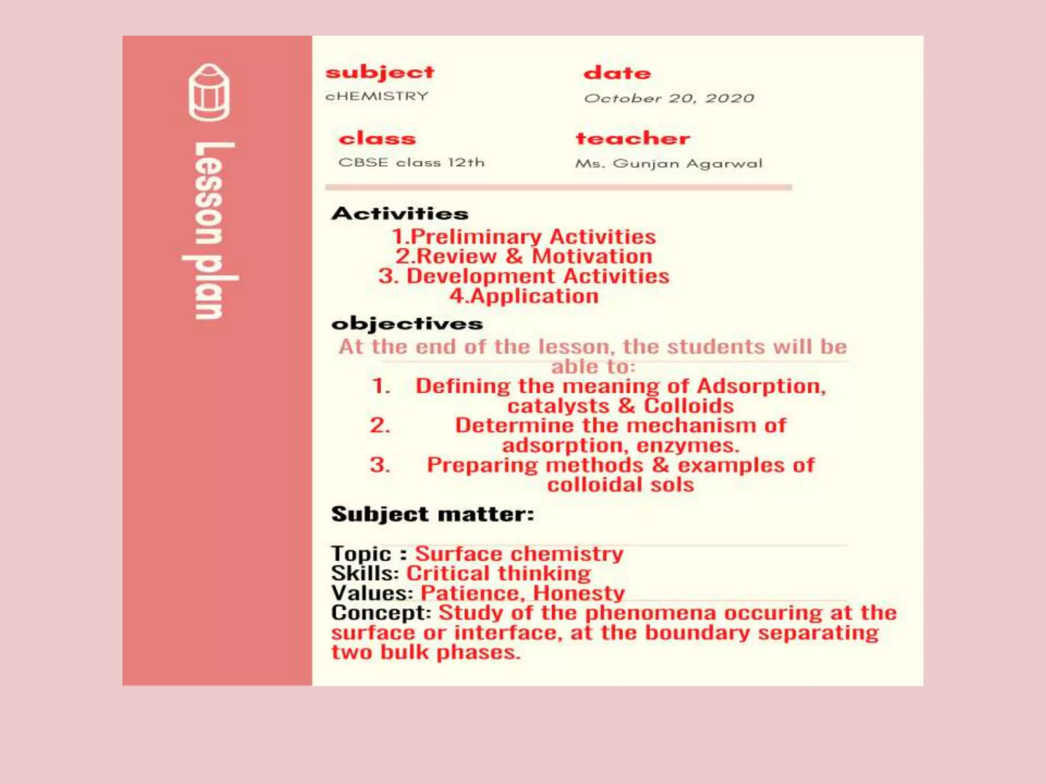 Detailed lesson plan chapter 5 chemistry class 12th (CBSE) | PPTX ...