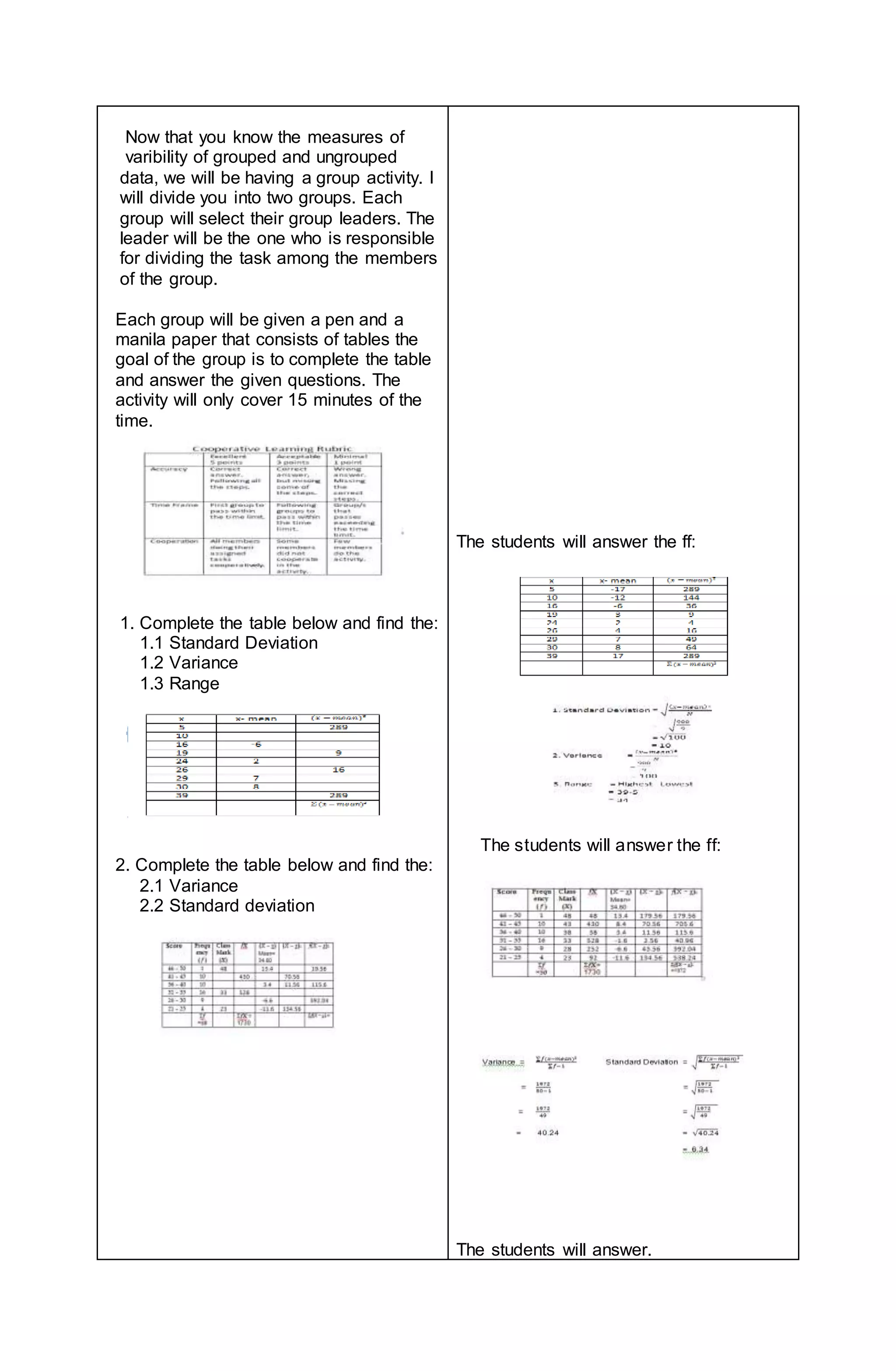 Detailed Lesson Plan on Measures of Variability of Grouped and Ungrouped Data | DOCX