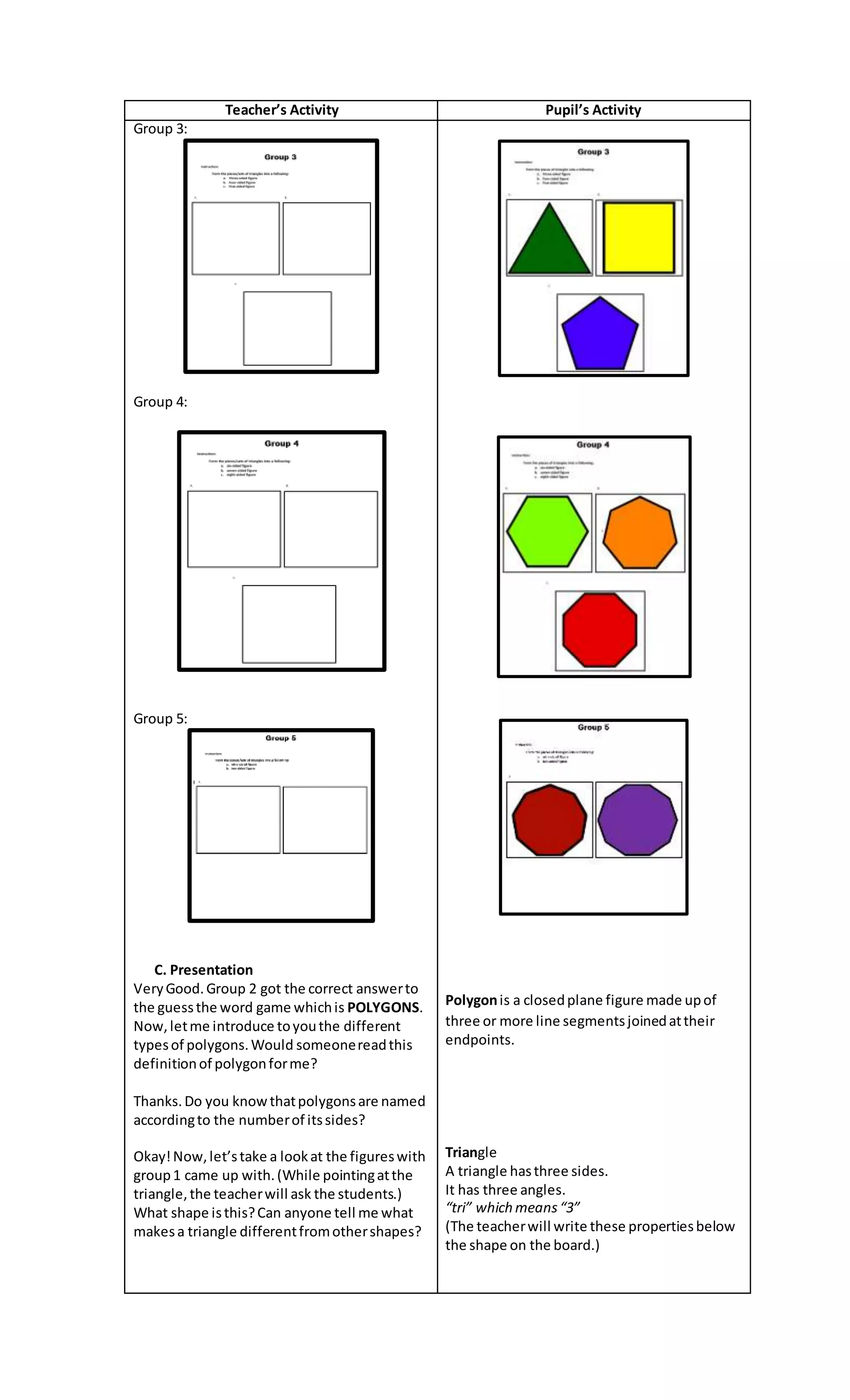 Detailed Lesson Plan for Mathematics 5 (Identifying Polygons) | DOCX