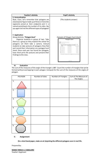 Detailed Lesson Plan for Mathematics 5 (Identifying Polygons) | DOCX