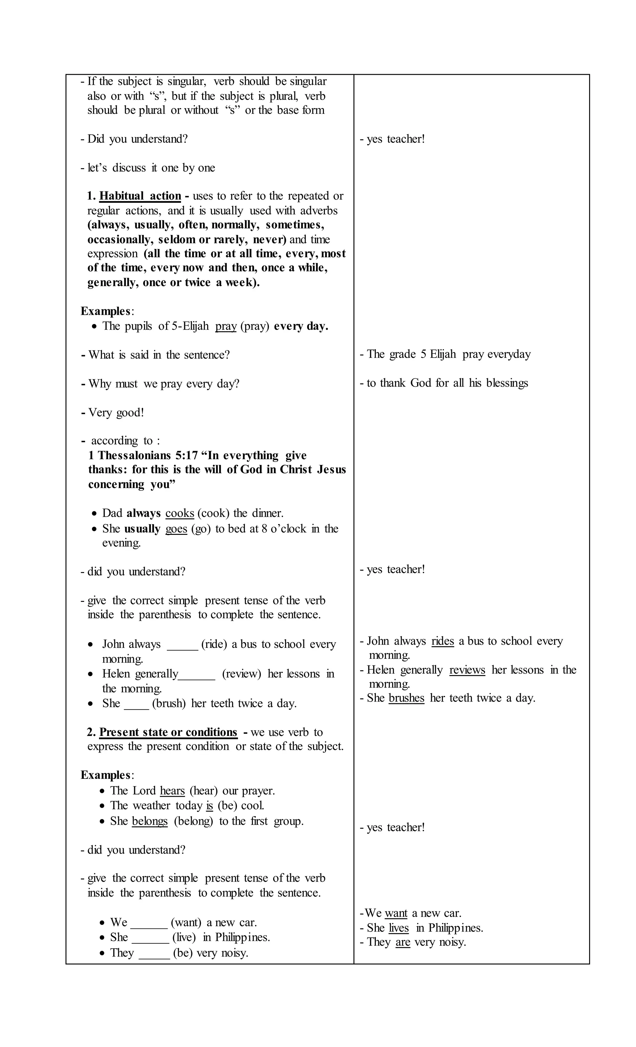 Detailed lesson plan for simple tense of verbs 5 | DOCX