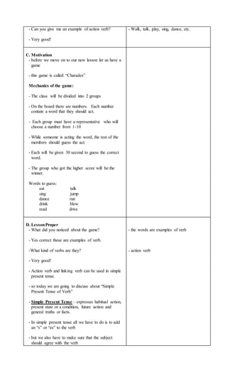 Detailed lesson plan for simple tense of verbs 5 | DOCX