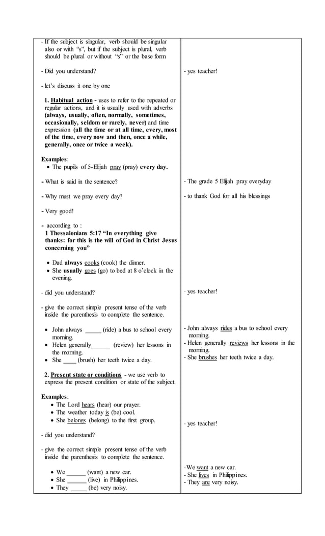 Detailed lesson plan for simple tense of verbs 5 | DOCX