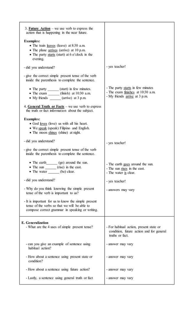 Detailed lesson plan for simple tense of verbs 5 | DOCX
