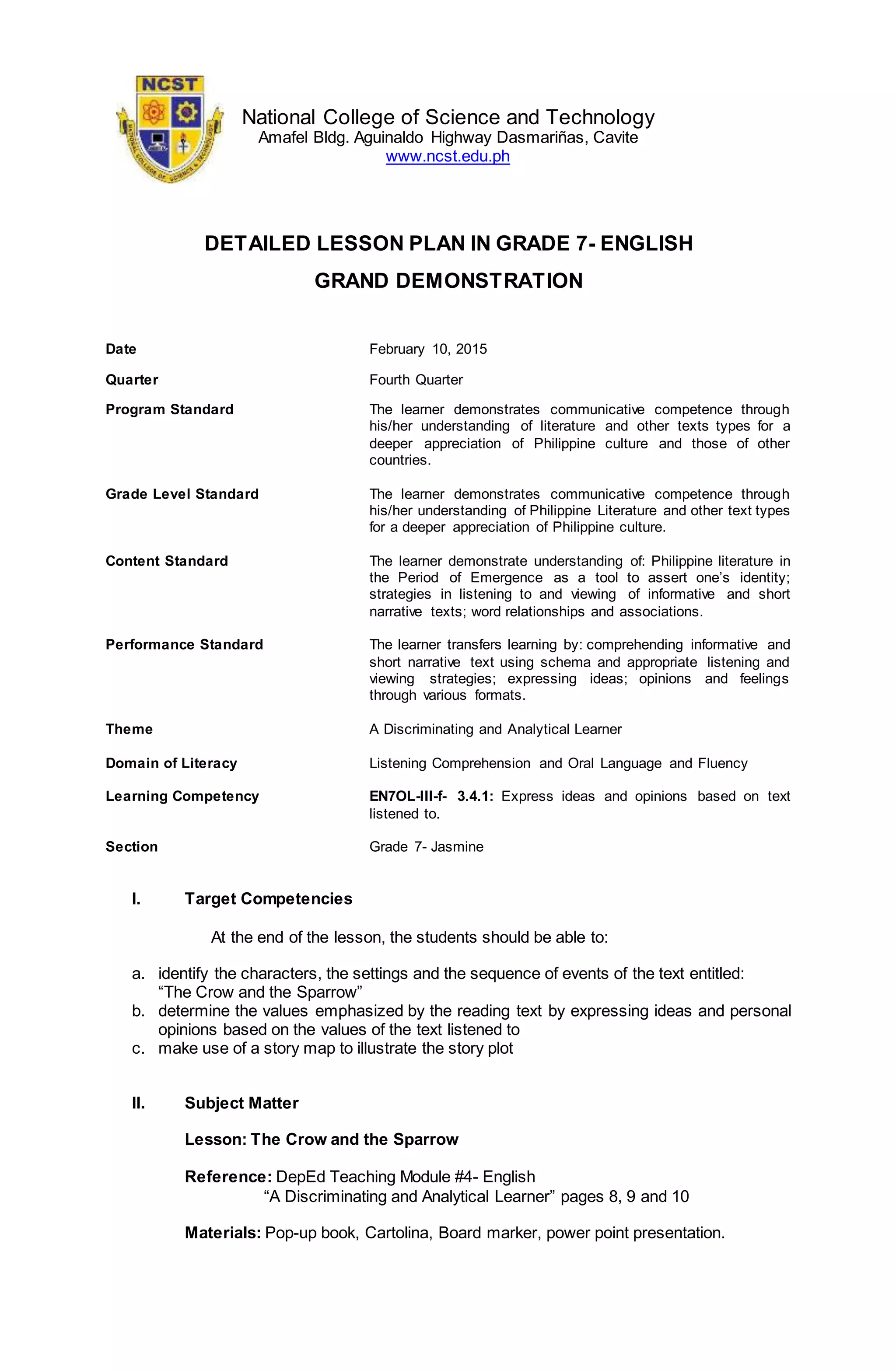 Detailed lesson plan (grand demo) without pic | DOCX