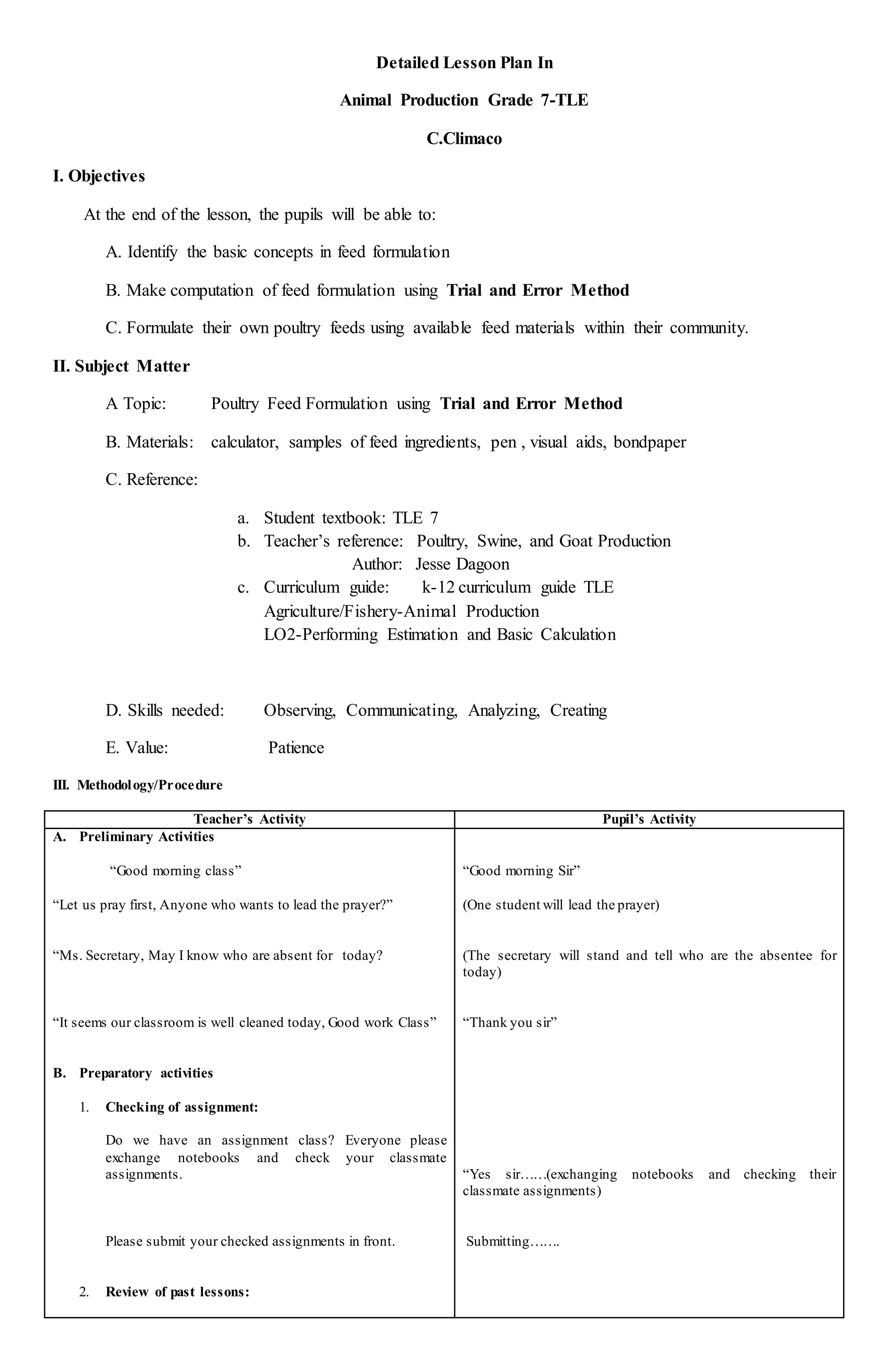 Detailed lesson plan in Animal Production | DOCX