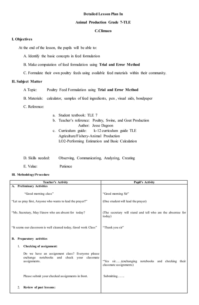 Detailed lesson plan in Animal Production | DOCX