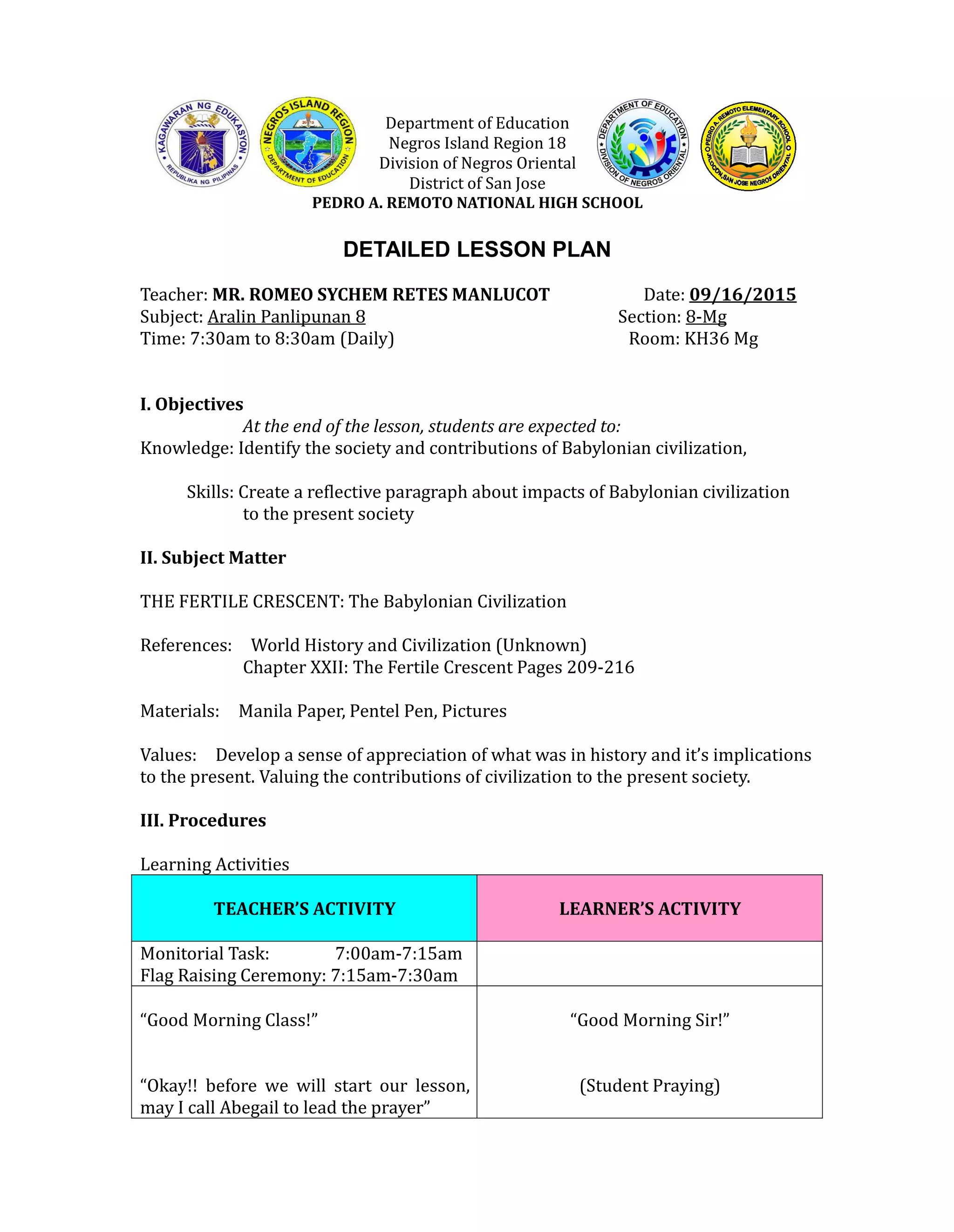 Detailed Lesson Plan (Social Studies) | PDF