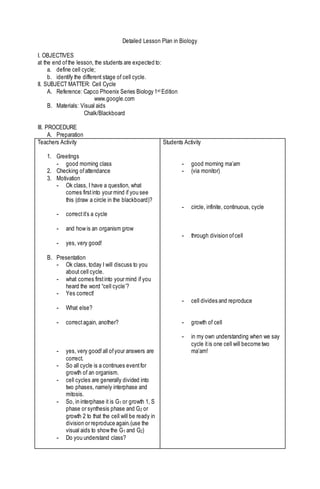 Detailed lesson plan in biology mary | DOCX