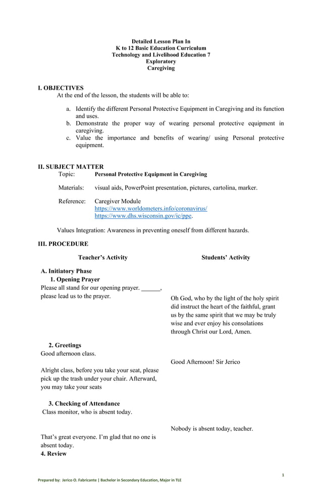 Detailed lesson plan in caregiving | PDF | First Aid | Injuries