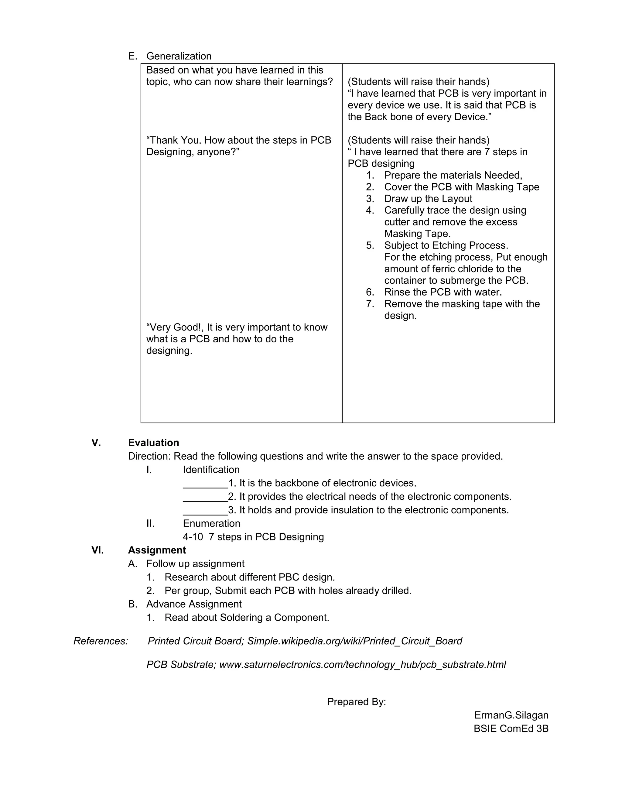 Sample Detailed Lesson Plan in Digital Electronics - PCB Designing | DOCX