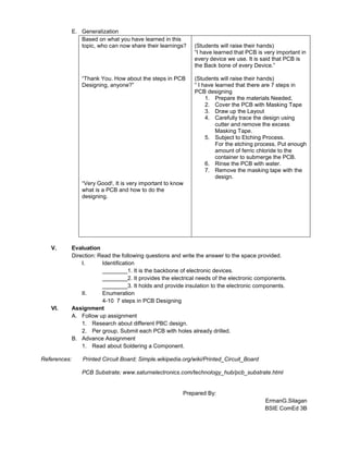 Sample Detailed Lesson Plan in Digital Electronics - PCB Designing | DOCX