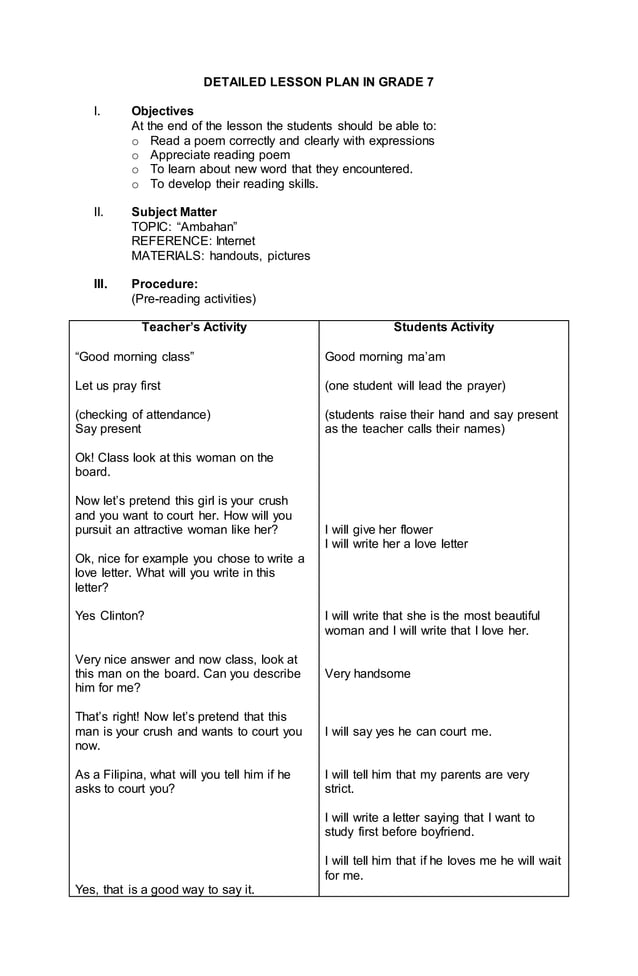 Detailed lesson plan in grade 7 | DOCX