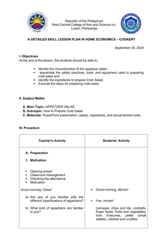 DETAILED LESSON PLAN IN HOME ECONOMICS 2 | DOCX