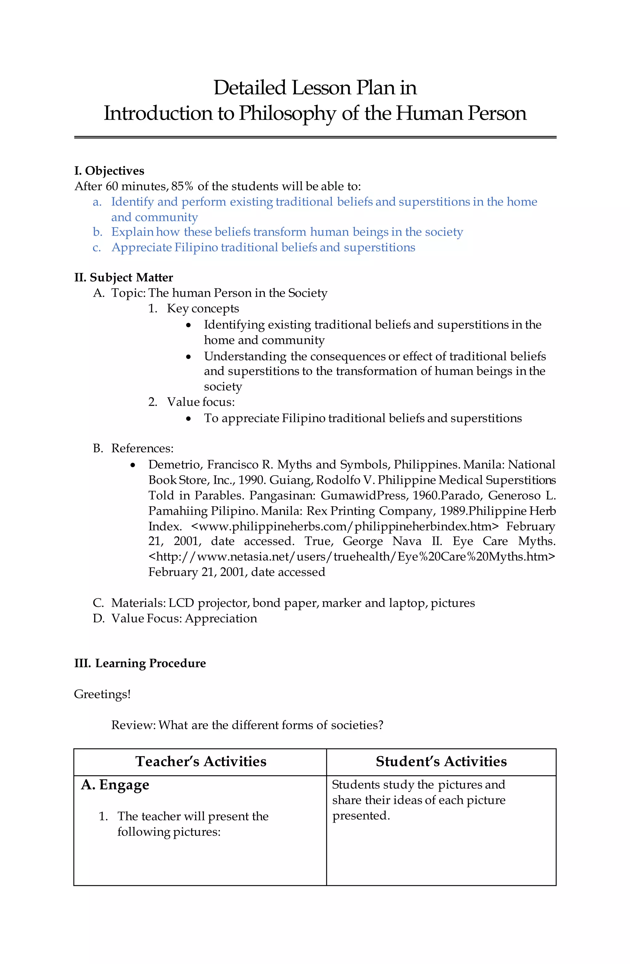 Detailed Lesson Plan in Introduction to Philosophy of the Human Person.docx