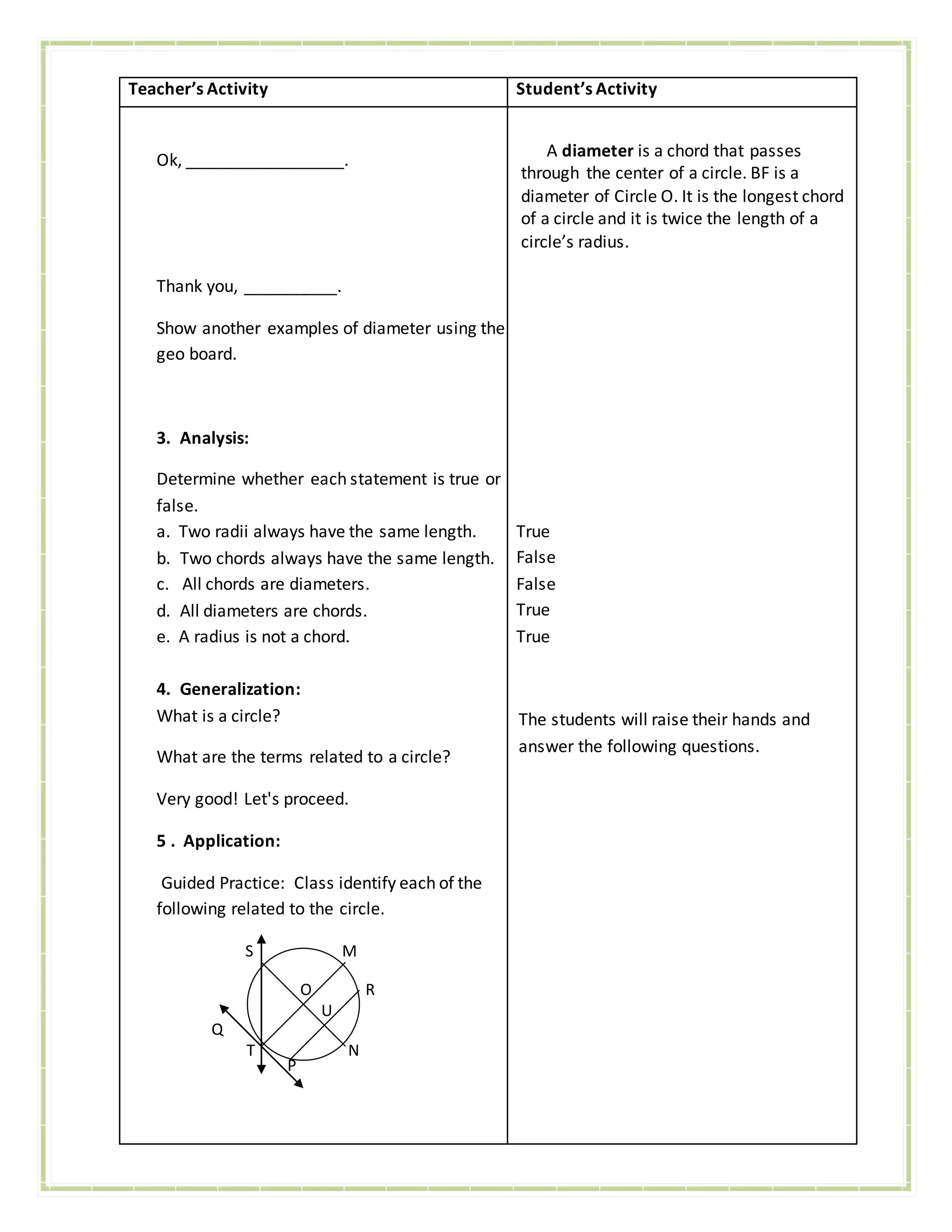 Detailed lesson plan in mathematics 7 (circles) | DOCX