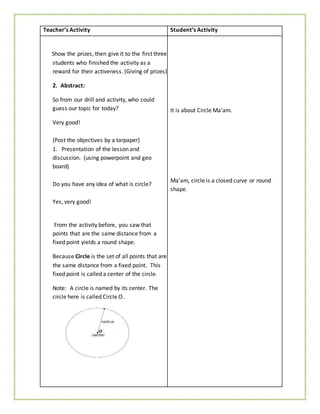 Detailed lesson plan in mathematics 7 (circles) | DOCX