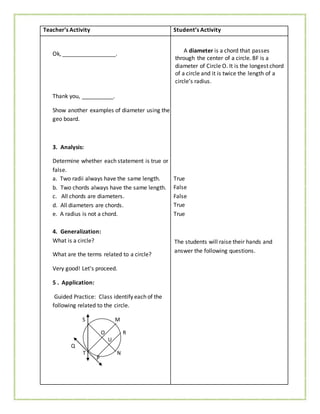Detailed lesson plan in mathematics 7 (circles) | DOCX