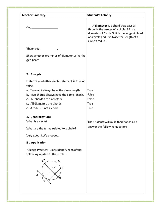 Detailed lesson plan in mathematics 7 (circles) | DOCX