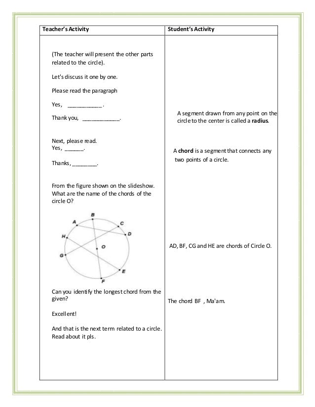 Detailed lesson plan in mathematics 7 (circles)