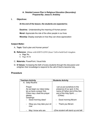 Detailed Lesson Plan in Religious Education.JESSA .SR.PINLYN.docx ...