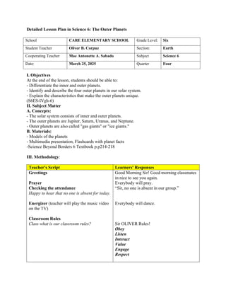 a lesson plan in teaching demontration in science 6 quarter 4 week 7 by ...