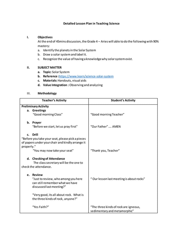 Detailed Lesson Plan about Planets | DOCX | Astrology | Religion ...