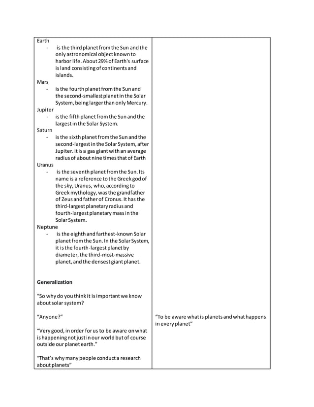 Detailed Lesson Plan about Planets | DOCX | Astrology | Religion ...