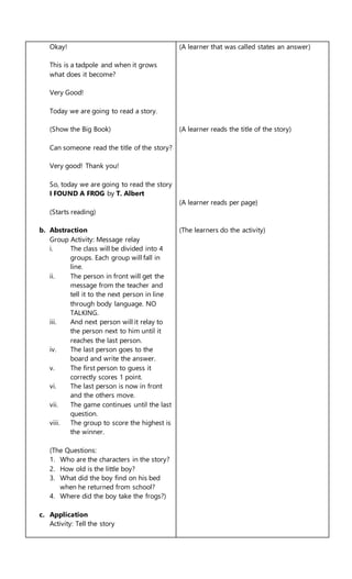 Detailed lesson plan on I found a frog | DOCX