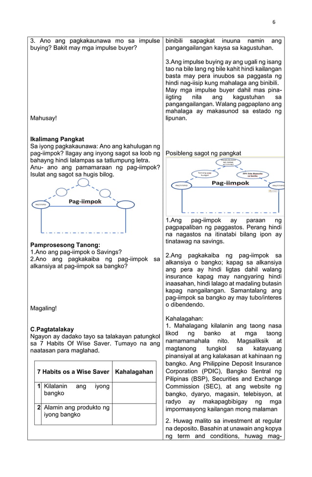 Detailed lesson plan ugnayan ng kita, pagkonsumo at pag iimpok | PDF