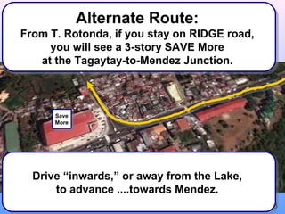 Detailed map to mendez conference center tagaytay with landmarks ppt | PPT