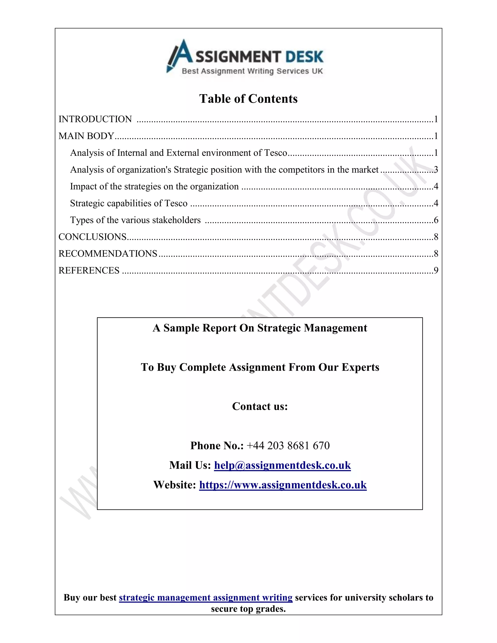A Detailed Sample Report on Strategic Management | PDF