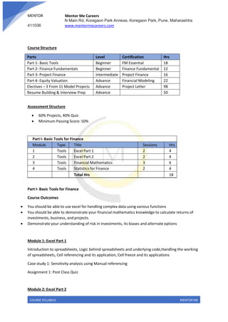 Financial modelling syllabus of mentor me careers | PDF