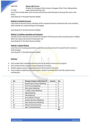 Financial modelling syllabus of mentor me careers | PDF